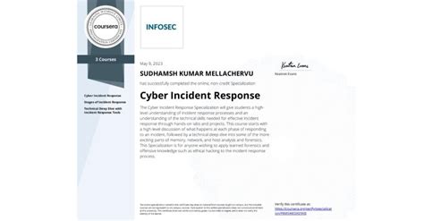 Mellachervu Sudhamsh Kumar On Linkedin Infosec Coursera Cybersecurity Incidentresponse
