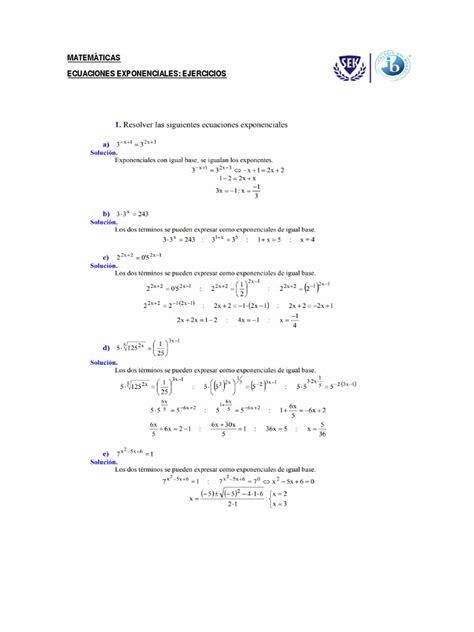 Ecuaciones Exponenciales Ejercicios Resueltos Pdf Pdf