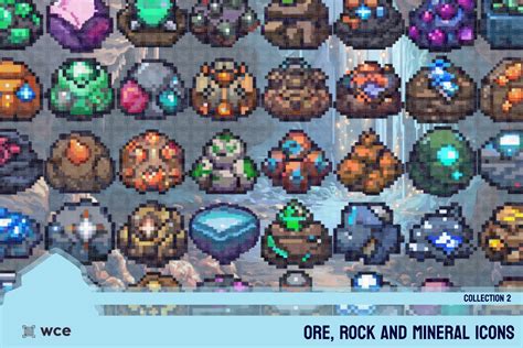 Ore Rock And Mineral Icons Collection 2 2d Pixel Crafting