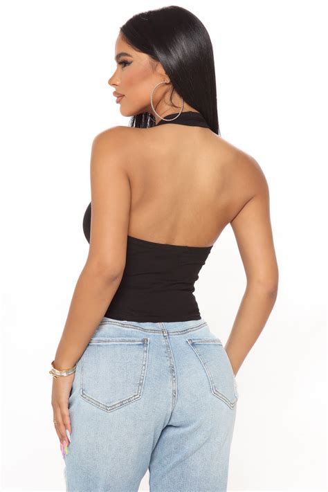 Hazel Cropped Halter Top Black Fashion Nova
