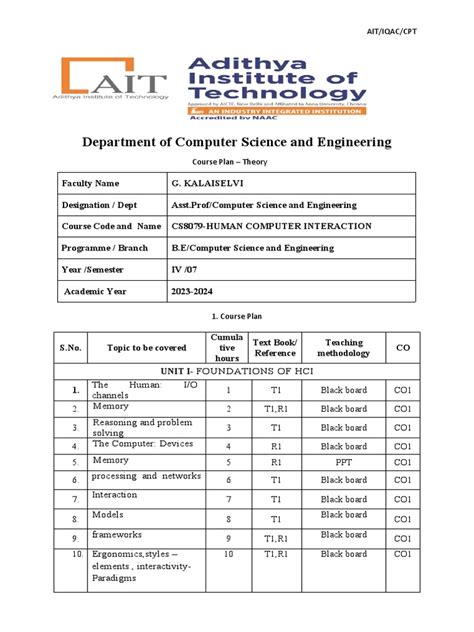 Course Plan Hci Pdf Humancomputer Interaction Software