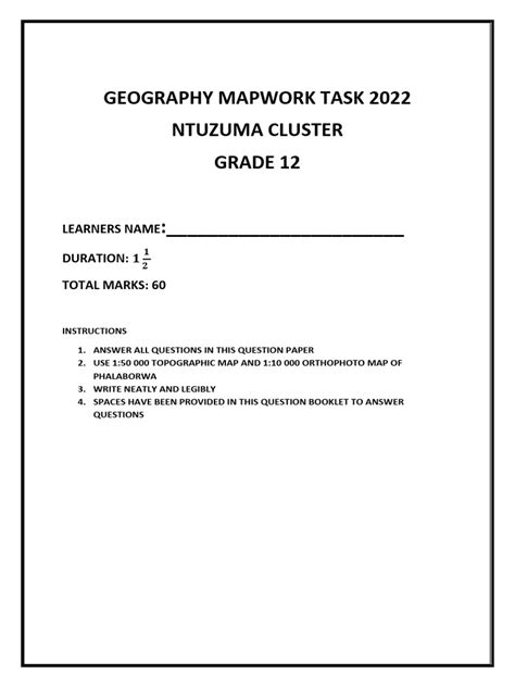 Grade 12 Geography Mapwork Task Pdf Earth Sciences