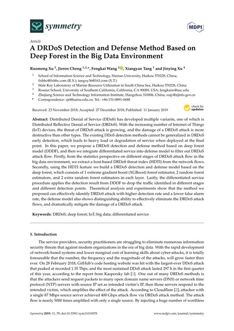 pdf a drdos detection and defense method based on deep forest in the