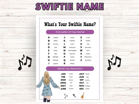 Whats Your Swiftie Name Poster Swiftie Party Games Taylor Party Game
