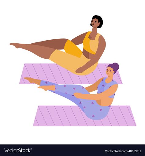 Female Friends Performing Exercise For Abs On Mat Vector Image