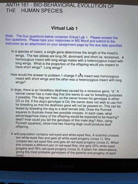 SOLVED: ANTH 161 BIO-BEHAVIORAL EVOLUTION OF THE HUMAN SPECIES Virtual Lab Note: The four ...