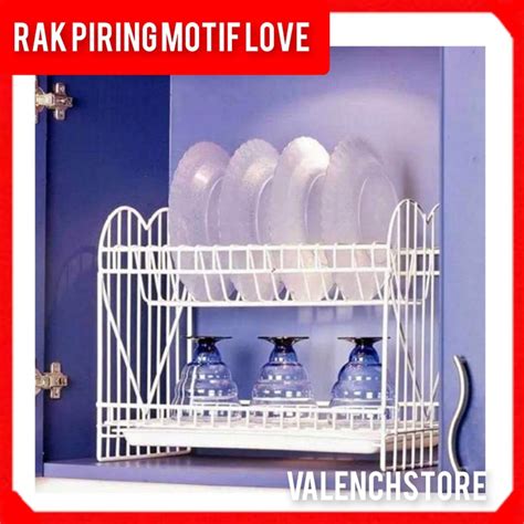 Jual RAK PIRING GELAS MOTIF HATI SUSUN 2 RAK ANTI KARAT RAK PIRING