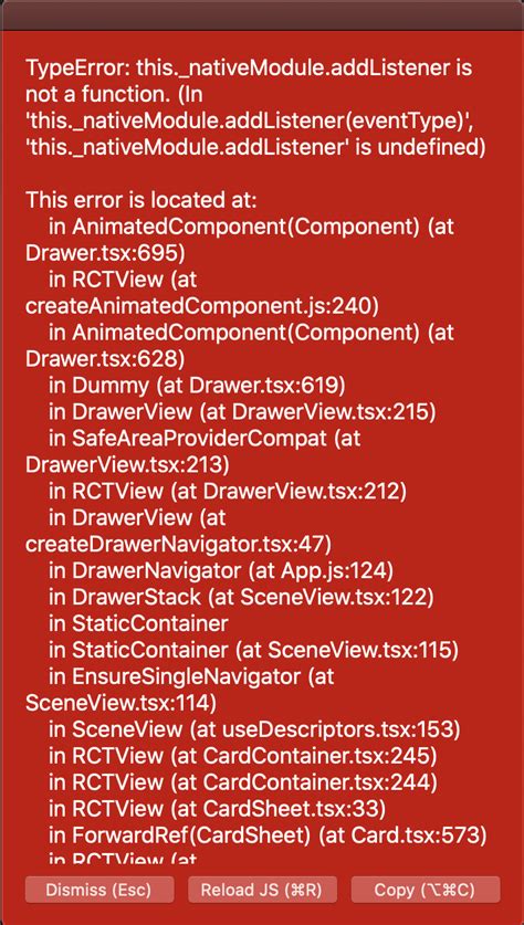 Drawer Navigator AddListener Error On React Native MacOs Issue 9168