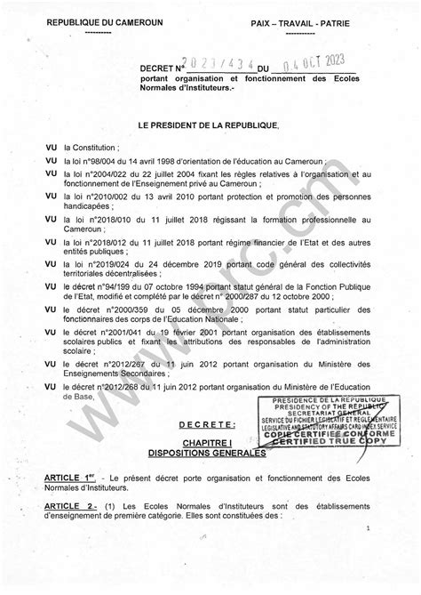 Décret N°2023434 Du 4 Octobre 2023 Portant Organisation Et