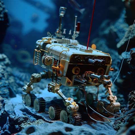 A Closeup Of An Underwater Rover Collecting Samples Premium Ai Generated Image