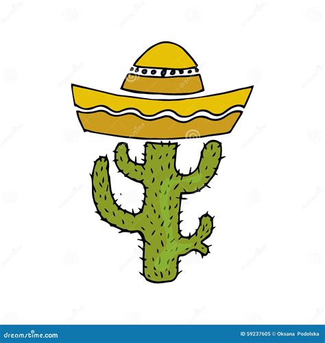 Illustration Of Mexico Cactus In Sombrero I Love Mexican Stock