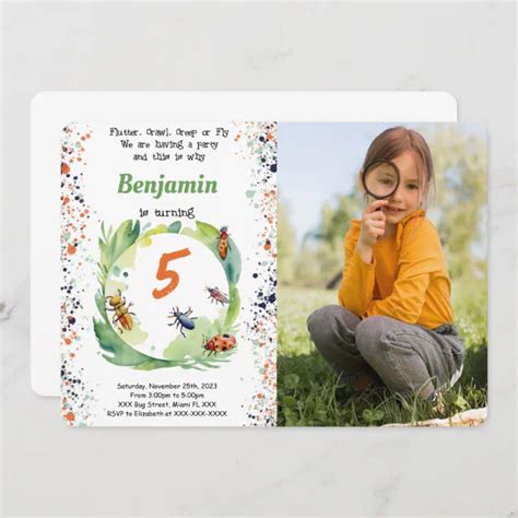 Editable Boy Bug Birthday Party Photo Invitation Zazzle