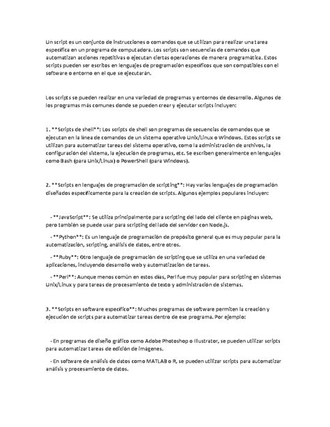 Trabajo Que Es Un Script Y Proceso Un Script Es Un Conjunto De Instrucciones O Comandos Que Se