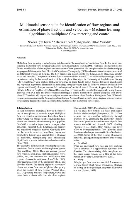 Pdf Multimodal Sensor Suite For Identification Of Flow Regimes And