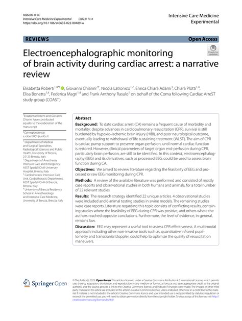 Pdf Electroencephalographic Monitoring Of Brain Activity During Cardiac Arrest A Narrative Review