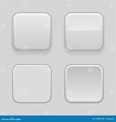 Gray Plastic Buttons 3d Square Signs Normal Active Pushed Stock Vector Illustration Of