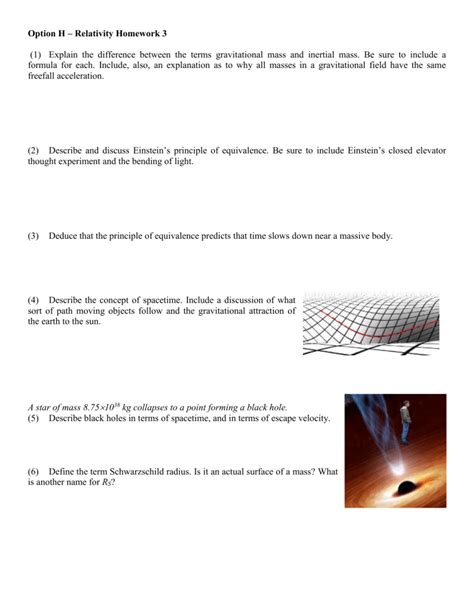 Relativity Homework Black Holes Spacetime Redshift