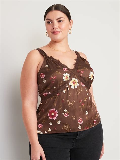 Lace Trimmed Floral Satin Cami Top Old Navy
