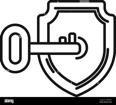 Line Art Icon Depicting A Key And Security Shield Symbolizing Access Or Protection Stock Vector