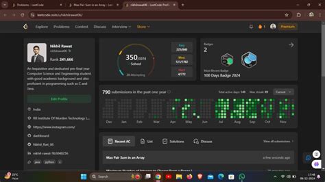 Codingjourney Leetcode Problemsolving Milestoneachieved Keeplearning Nikhil Rawat