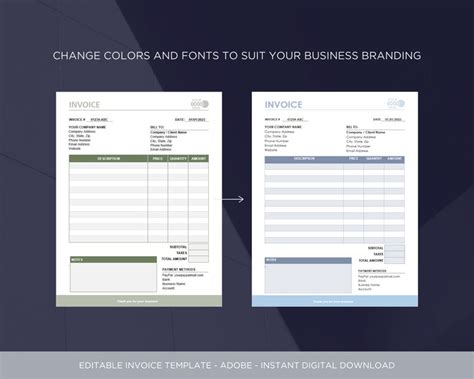 Fillable Pdf Invoice Template Bundle Editable Invoice Business Invoice Editable Template