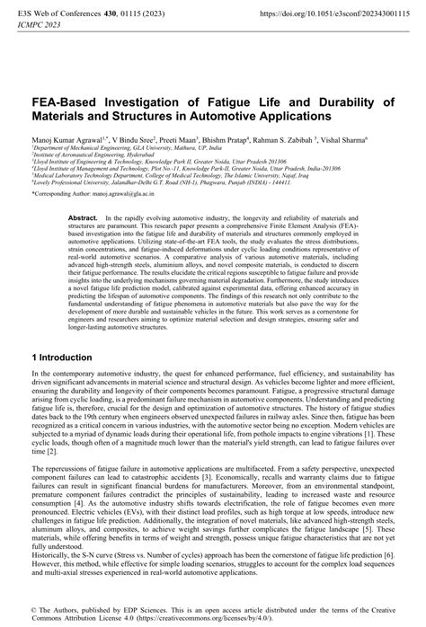 Pdf Fea Based Investigation Of Fatigue Life And Durability Of