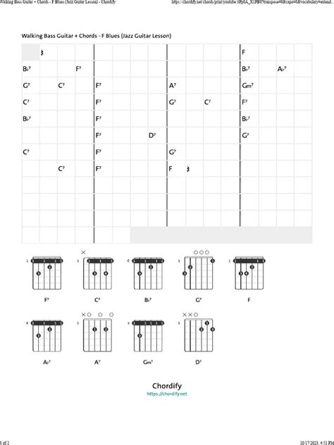 Walking Bass Guitar Chords F Blues Jazz Guitar Lesson Chords