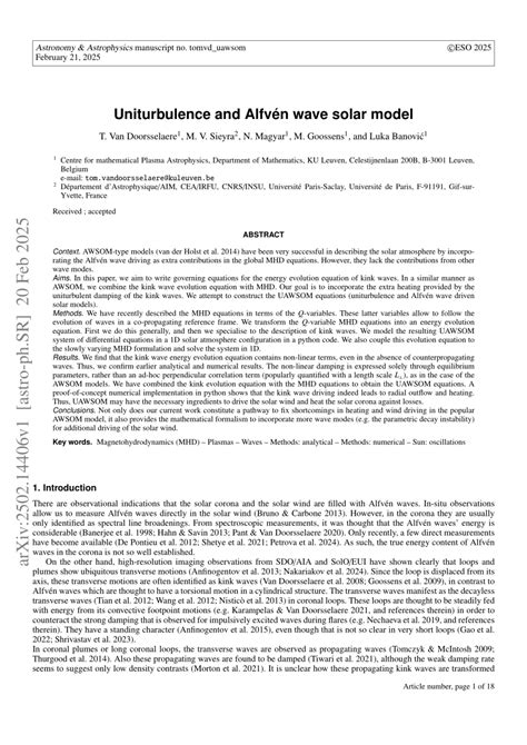 Pdf Uniturbulence And Alfven Wave Solar Model