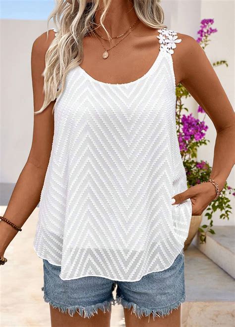 Embroidery White Strappy Scoop Neck Camisole Top Usd 3498