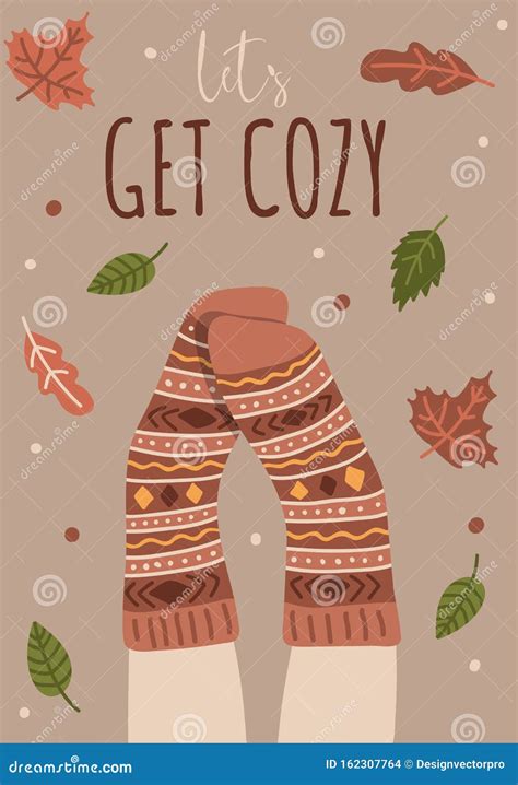Lets Get Cozy Card Or Poster With Warm Socks Vector Illustration