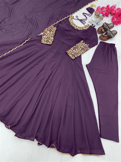Designer Georgette Embroidery Sequence Work Anarkali Gown Bottom With