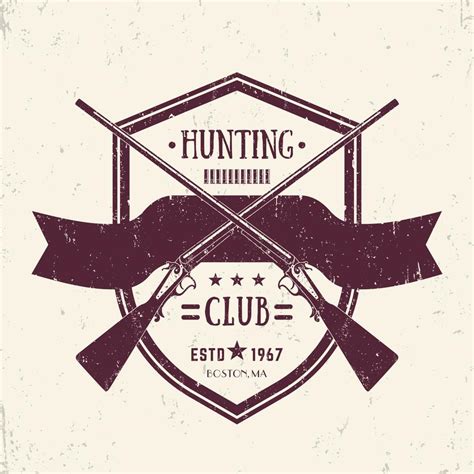 Logo Vintage Du Club De Chasse Avec Deux Vieux Fusils Croisés Emblème