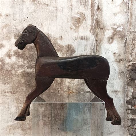 Folk Art Naive Primitive Painted Wooden Horse Wood Sculpture