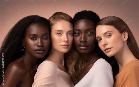 Stock Foto „four Women With Different Skin Colors Represent Diversity