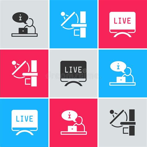 Definir Radar E ícone Ao Vivo Do Relatório De Televisão Vetor
