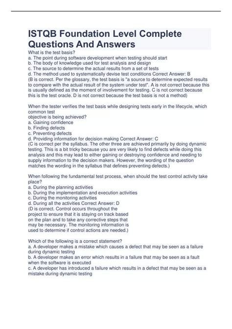 Istqb Foundation Level Complete Questions And Answers Istqb
