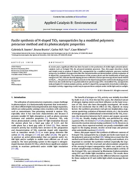 Pdf Facile Synthesis Of N Doped Tio2 Nanoparticles By A Modified Polymeric Precursor Method