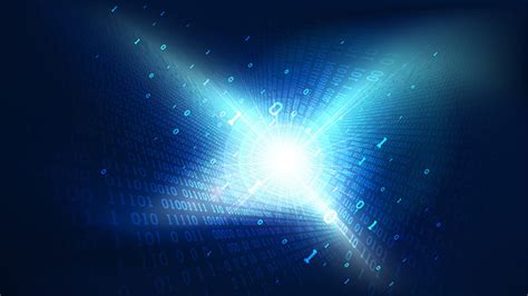 추상적인 미래의 사이버 공간 디지털 코드 클라우드 서비스에서 큰 데이터 기계 학습 기술 인공 지능에 대 한 파란색 배경을 빛나는 매트릭스에서에서 바이너리 코드 가상현실에