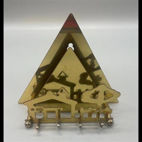 Accents Vintage Brass Hook Rack With House Design Decorative Wall