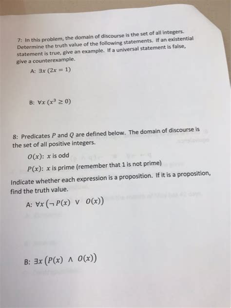 solved 7 in this problem the domain of discourse is the