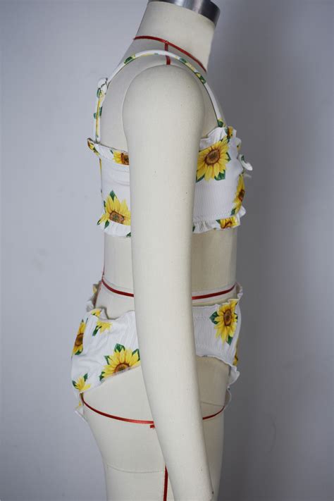 Irder Lovely Sunflower Printing Girl Swimwear Water Game Swimsuit