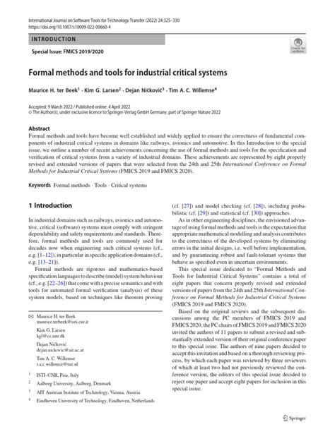 Formal Methods And Tools For Industrial Critical Systems Pdf Formal