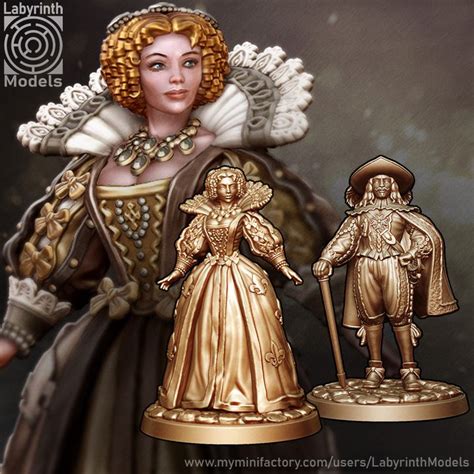 3d Printable Queen King And Constance 32mm Scale By Labyrinth Models