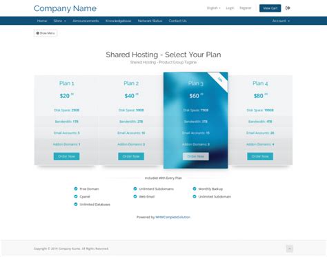 Priceplans Whmcs Responsive Order Form Pricing Table Whmcs