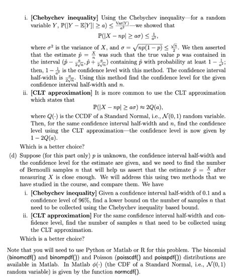 Solved I Chebychev Inequality Using The Chebychev