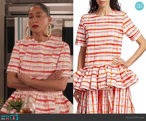 Wornontv Rainbows Pink Striped Peplum Top And Skirt On Black Ish