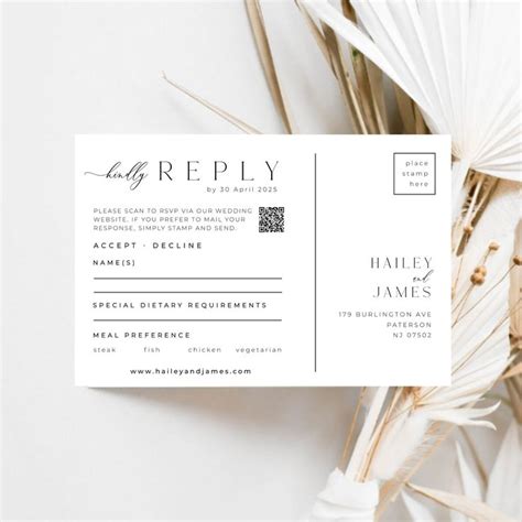 Modern RSVP QR Code Postcard Minimalist Wedding Response Card Wedding