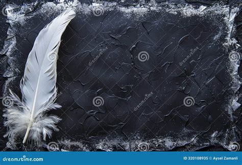 Elegant White Feather On Textured Black Paper With Silver Glitter