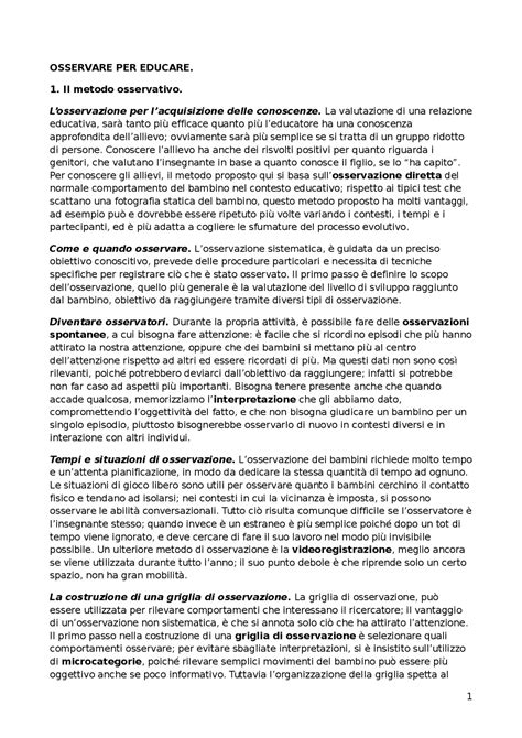 Riassunto Osservare Per Educare Dodorico E Cassibba Docsity