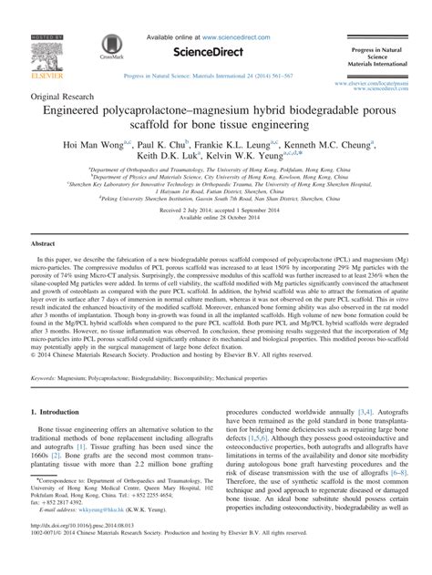 Pdf Engineered Polycaprolactonemagnesium Hybrid Biodegradable Porous Scaffold For Bone Tissue